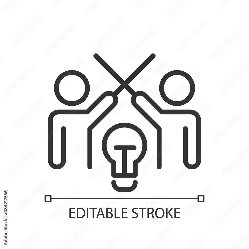 Conflict management pixel perfect linear icon. Mediation and ...