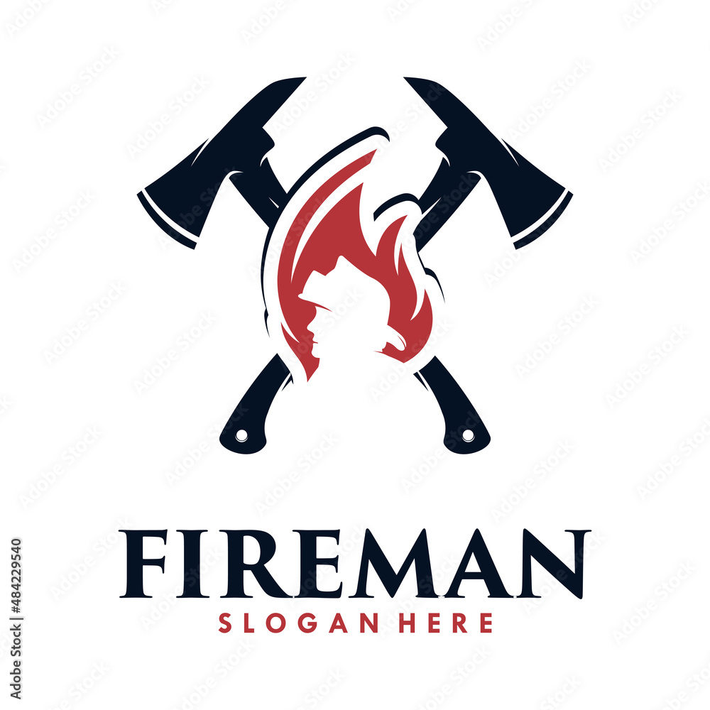 Fire Man Logo. Head Fire and Crossed axes Logo Design Stock Vector ...