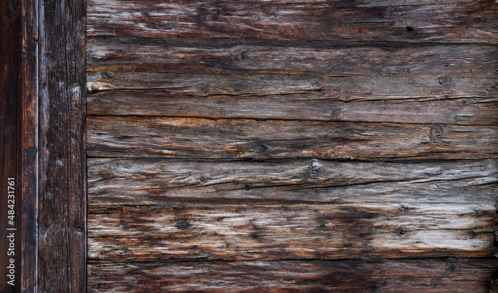 Weathered old wood texture background. Facade wooden house in village ...