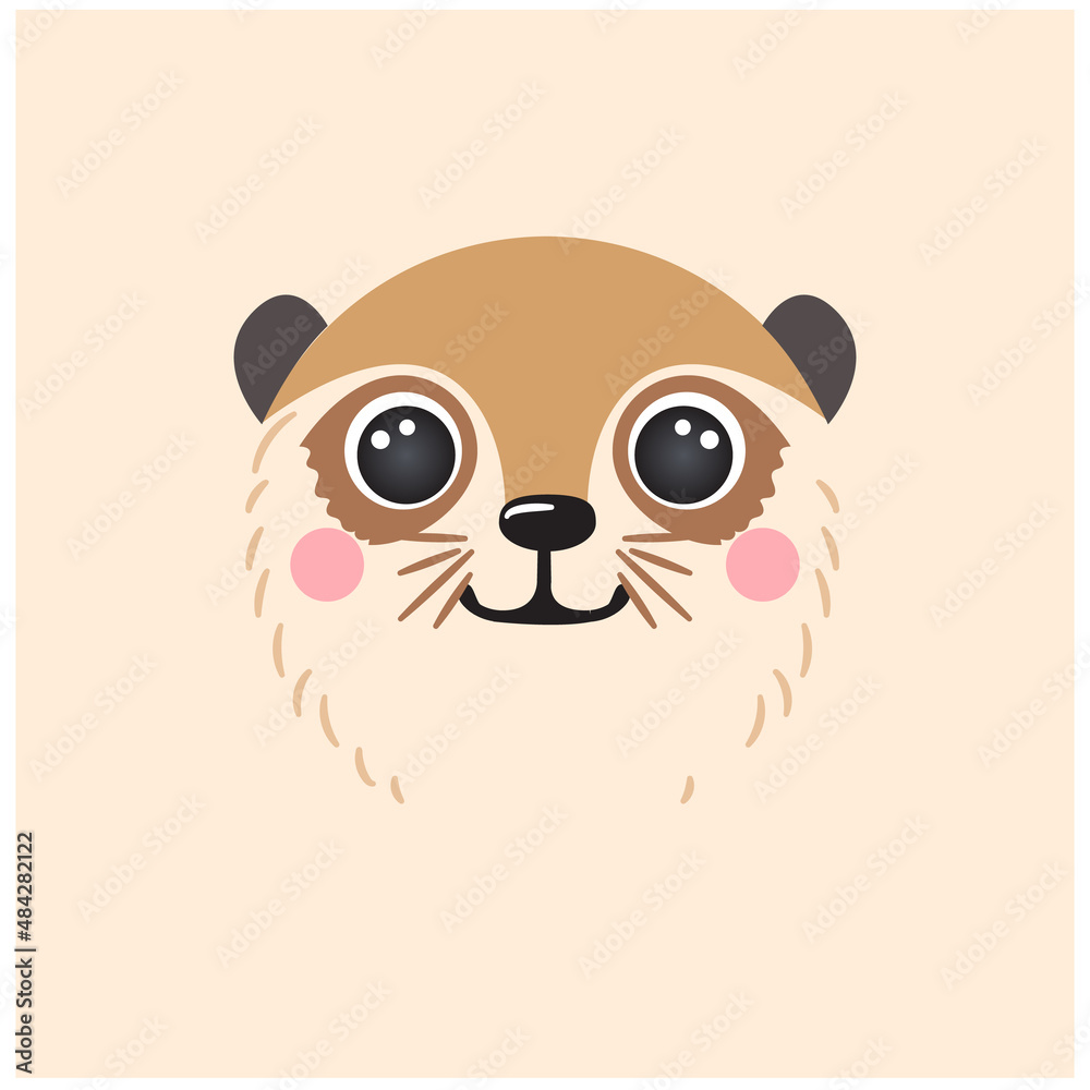 Cute meerkat portrait square smile head cartoon round shape animal face ...