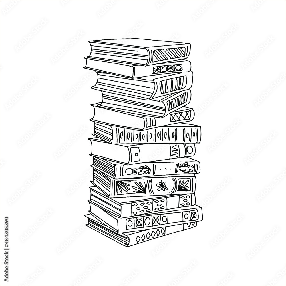 Vector illustration linear drawing doodle stack of books Simple ...