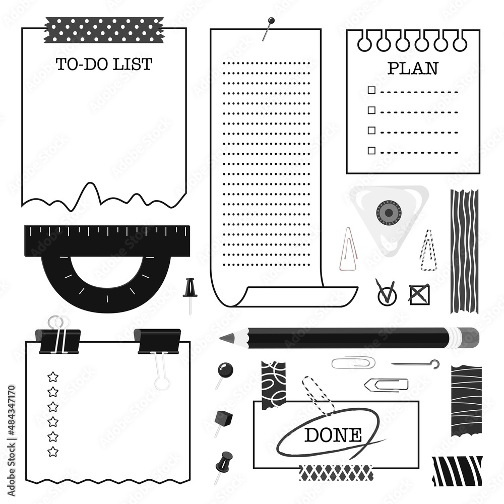 Check list collection. Stationery decorated pieces of paper with check ...