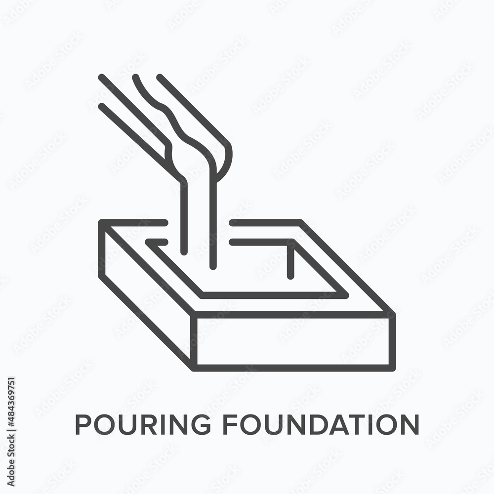 Pouring foundation flat line icon. Vector outline illustration of ...