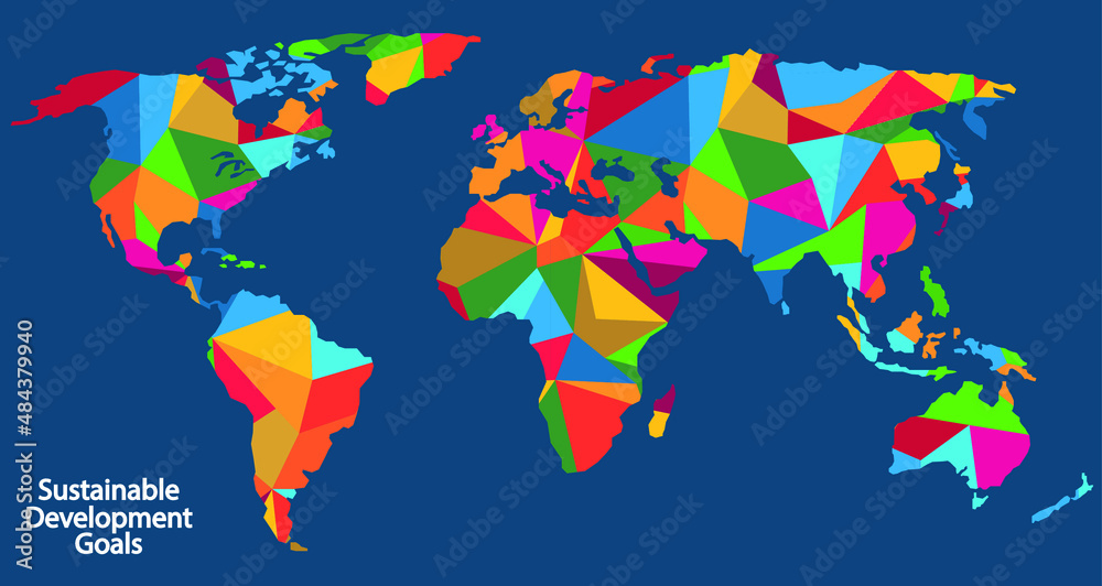 Sustainable Development Goals, Agenda 2030. World map polygon design in SDG colors. Vector ...