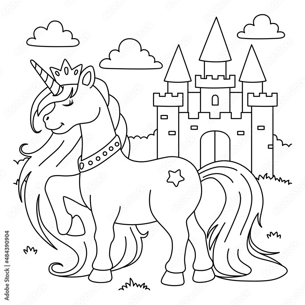 Unicorn Princess Coloring Page for Kids Stock Vector | Adobe Stock