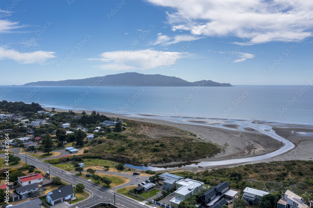 Waikanae Beach at the north end by the Waimea aka Waimaha stream with ...
