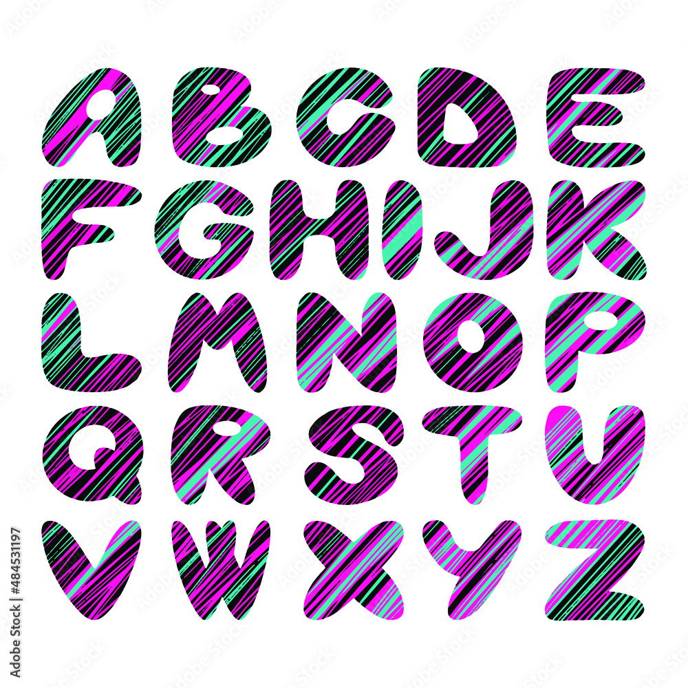 Vector set of cartoon funny English alphabets. Cute colorful vector ...