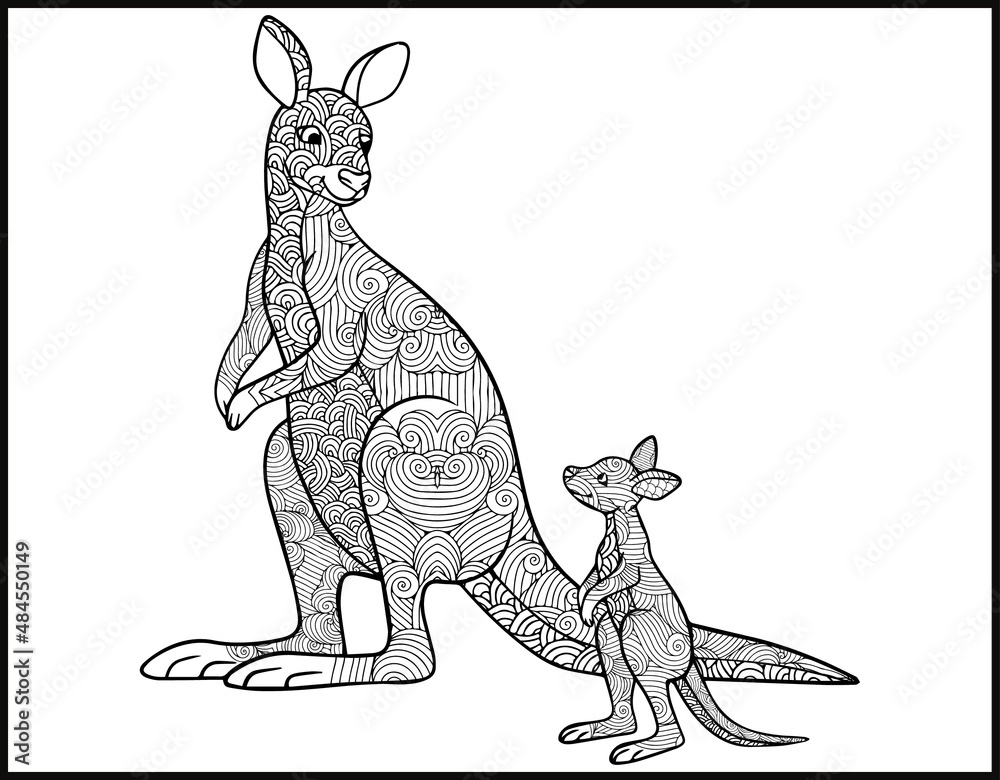 zentangle kangaroo for coloring page, Vector kangaroo illustration ...