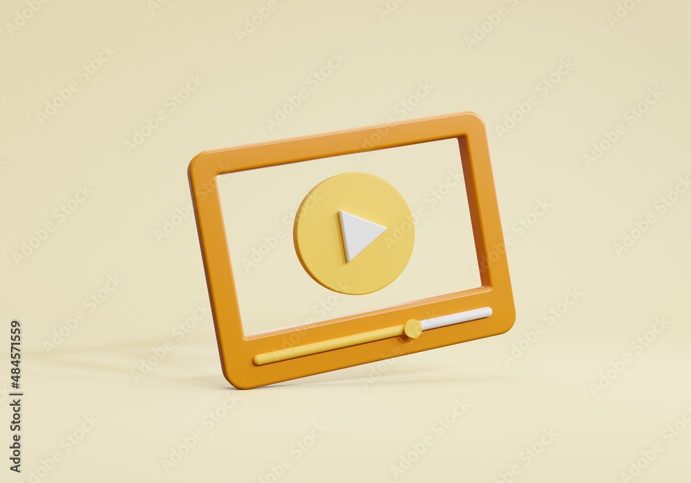Video media player Interface on yellow background, minimal style, 3D ...