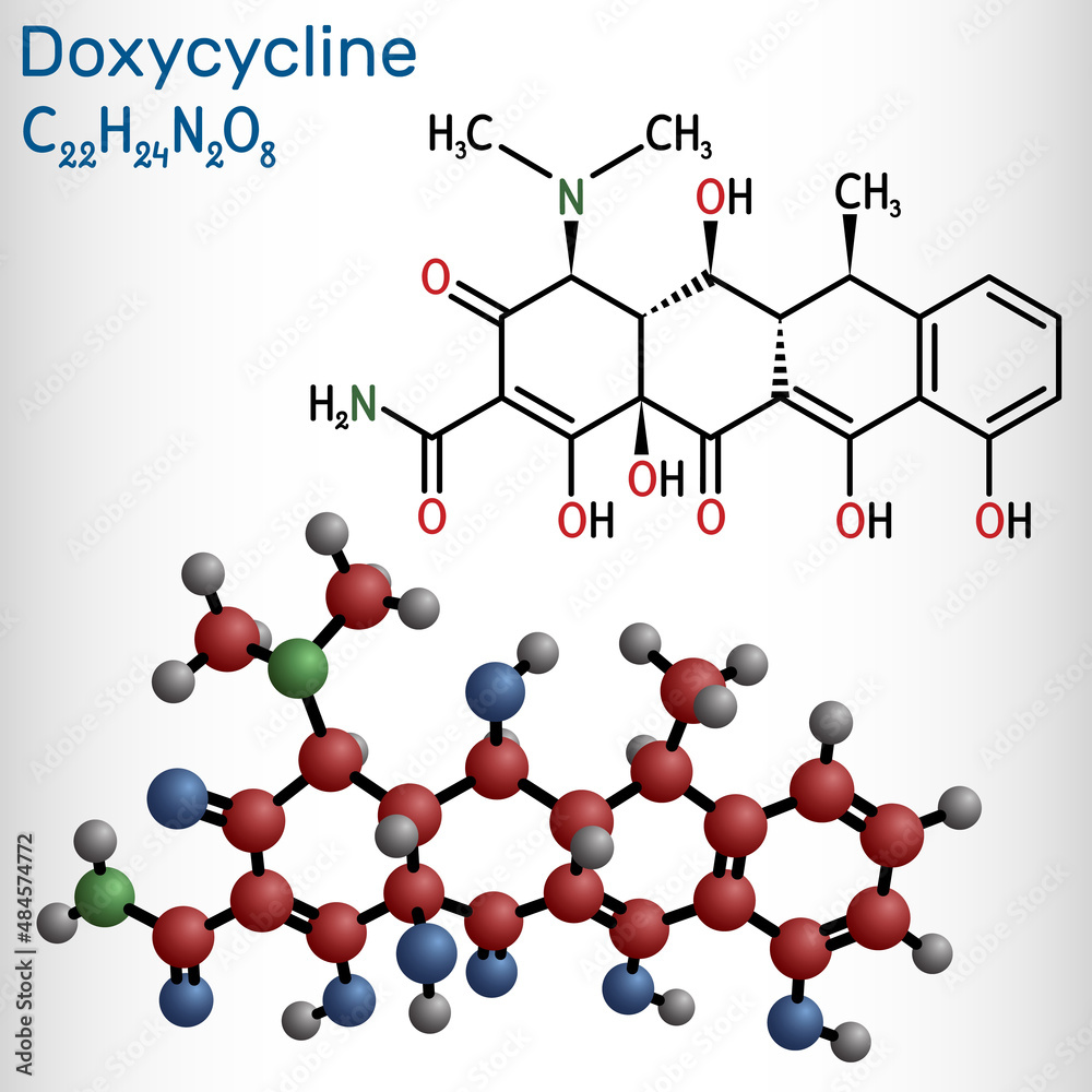 Doxycycline molecule. It is broad-spectrum tetracycline antibiotic used ...