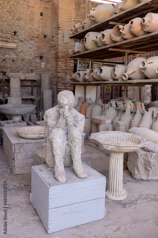 Plaster cast of human body of victim the eruption of the volcano ...