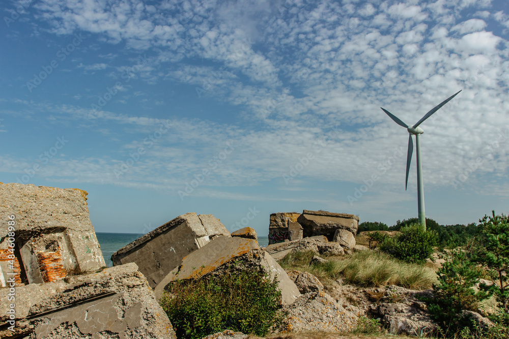 Ruins of fortifications and windmill in area of Karosta and Liepaja ...
