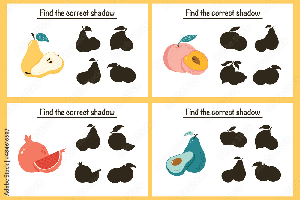 Find correct Fruit silhouette educational game for kids. Preschool ...