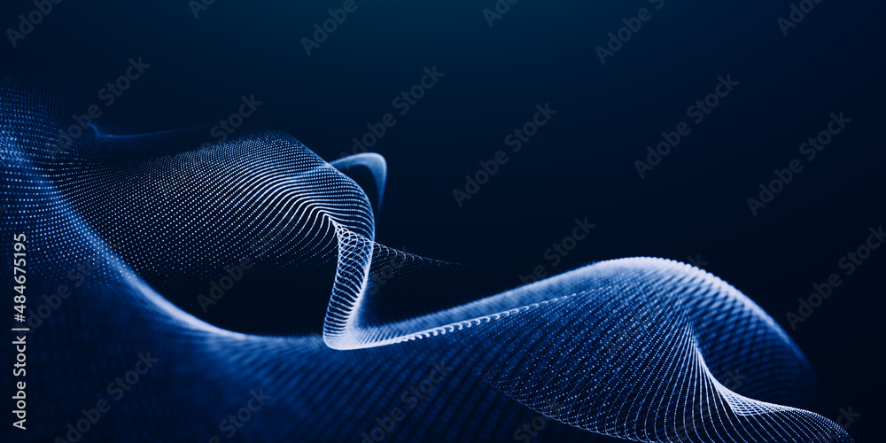 Abstract digital wave technology with flowing particles. Connection ...