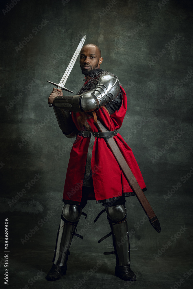 Medieval knight. Portrait of brutal african man, medieval warrior ...
