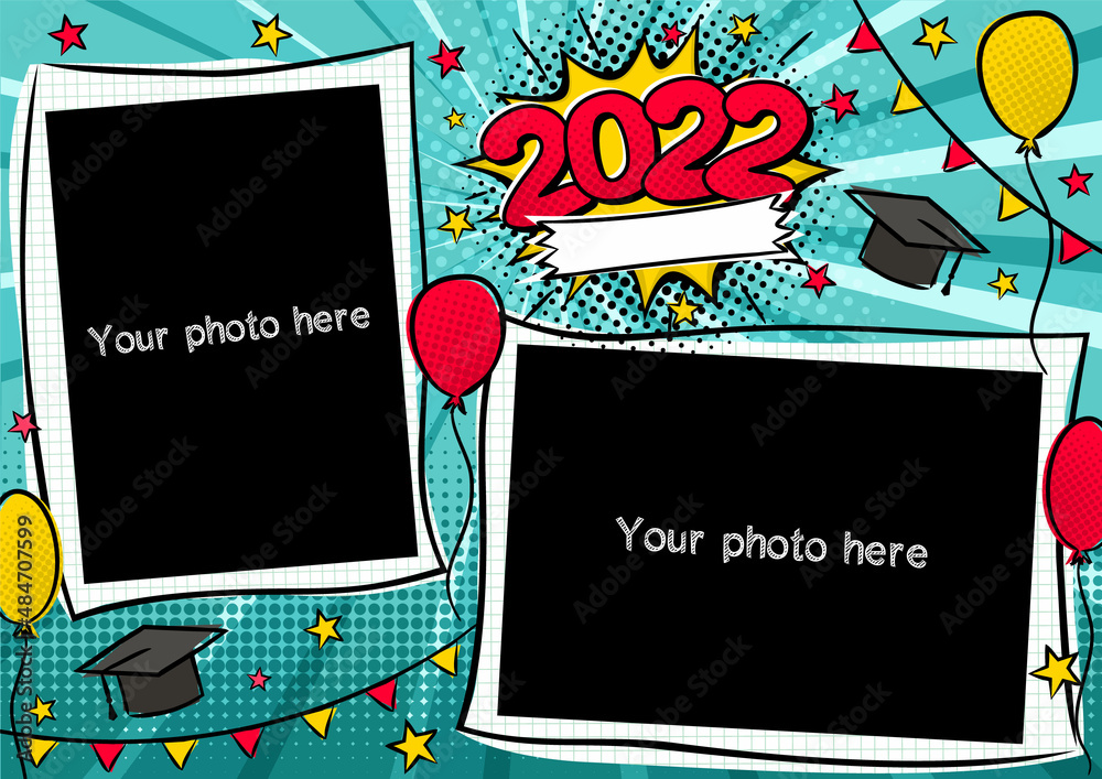 Comic Photo frame for class of 2022 in pop art style. A photo album for ...