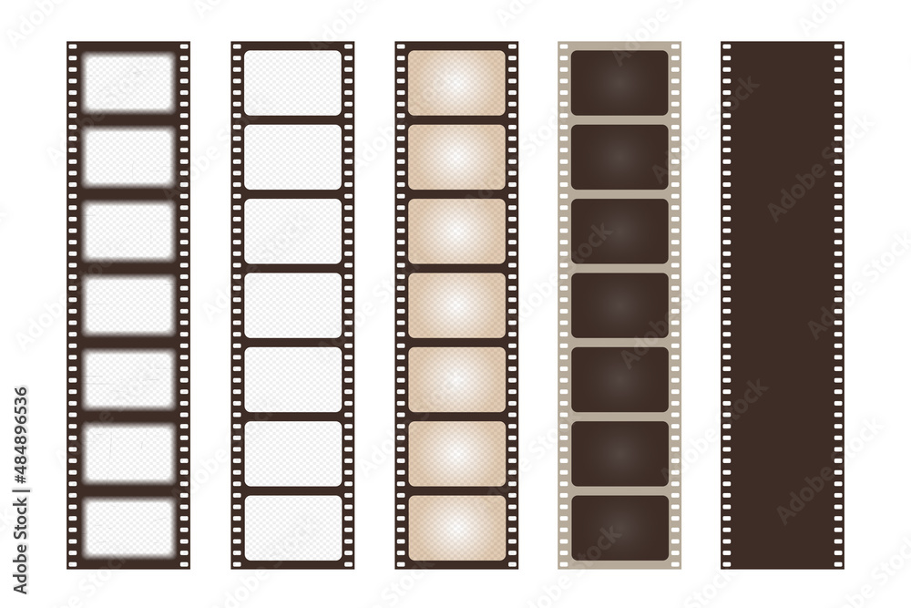 Set old retro brown film strip frame isolated on white background ...
