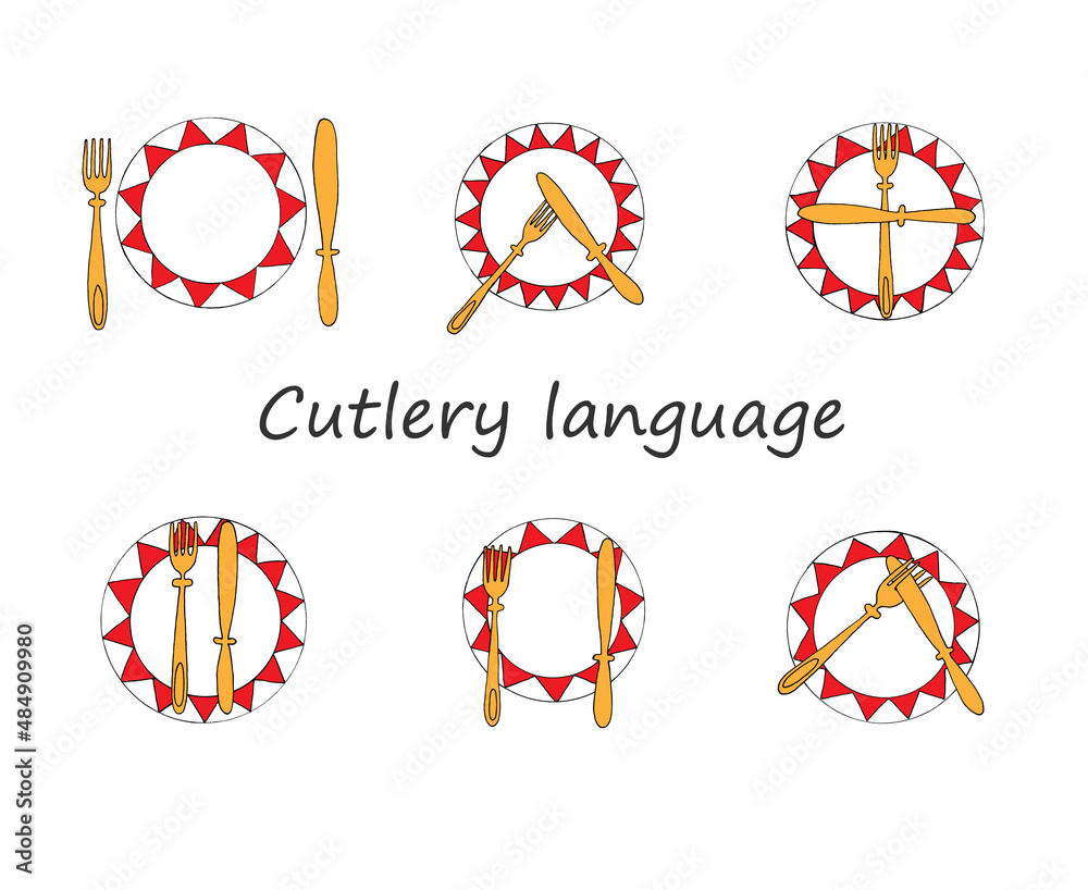 Dinner etiquette. The language of cutlery. Forks and knife on a plate ...