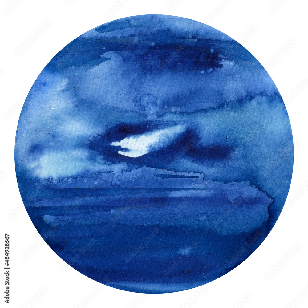 Neptune watercolor planets, isolated white background, space ...
