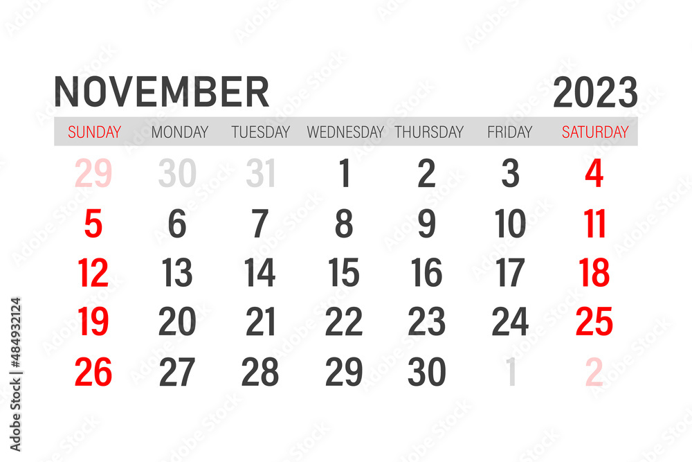 Calendar template for november 2023. Layout for november 2023 year ...