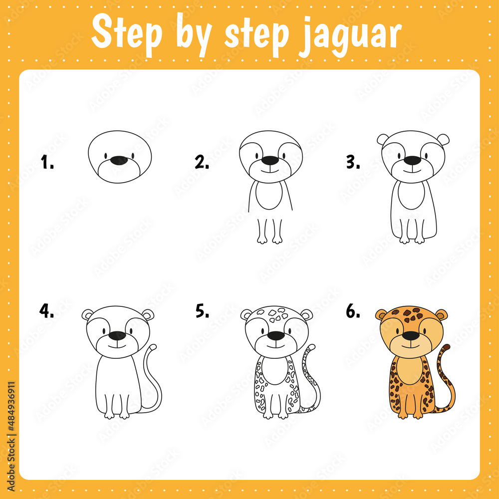 Vector de Stock Drawing lesson for children. How draw jaguar. Drawing ...