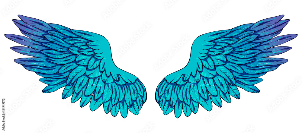 Beautiful magic bright glittery turquoise angel wings, color vector ...