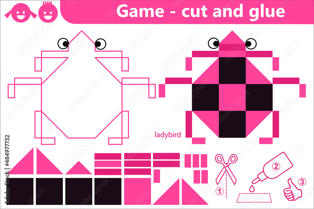 Ladybug. Game - cut and glue. Educational math puzzle game for kids ...