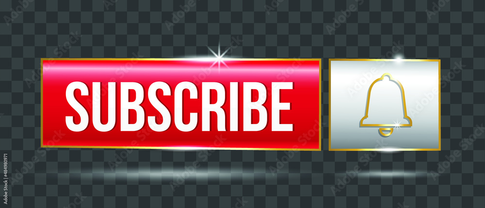 3D Subscribe button icon with bell button isolated one transparent background. Vector ...