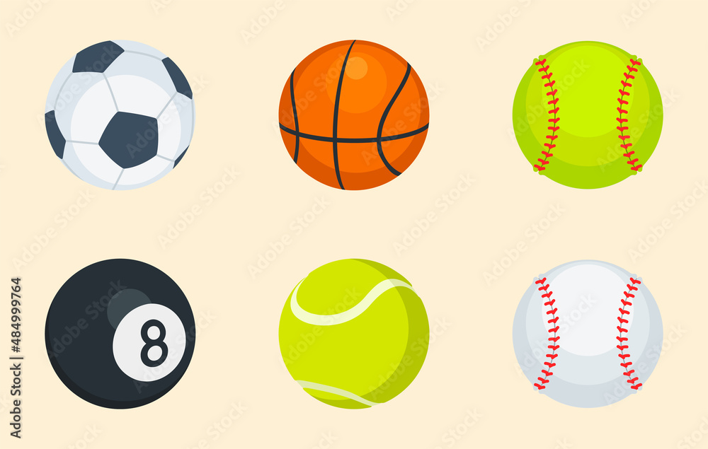 Sports ball color icon set. Vector all sports ball emoji illustration ...