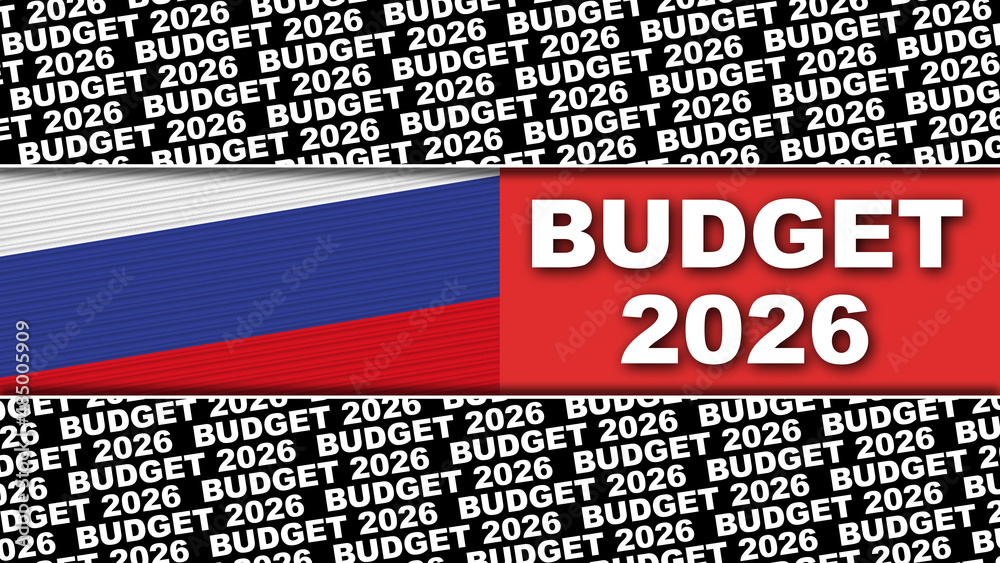 Russia Budget 2026 Title and Flag Concept - 3D Illustration Stock ...