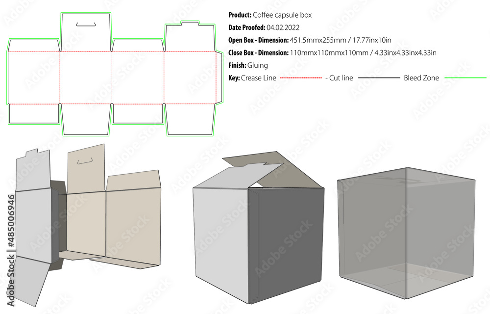 Coffee capsule box packaging design template gluing die cut - vector ...
