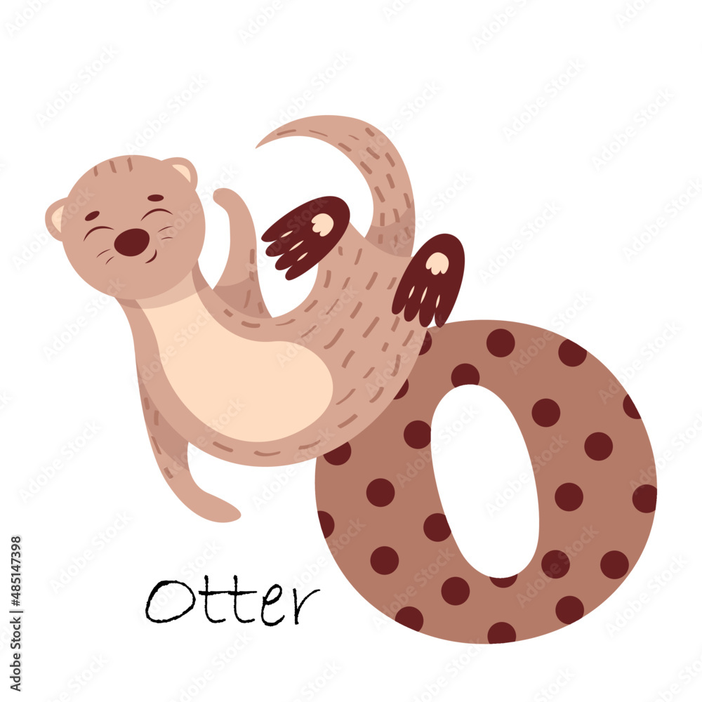 Illustration for the English alphabet with the image of an otter, for ...