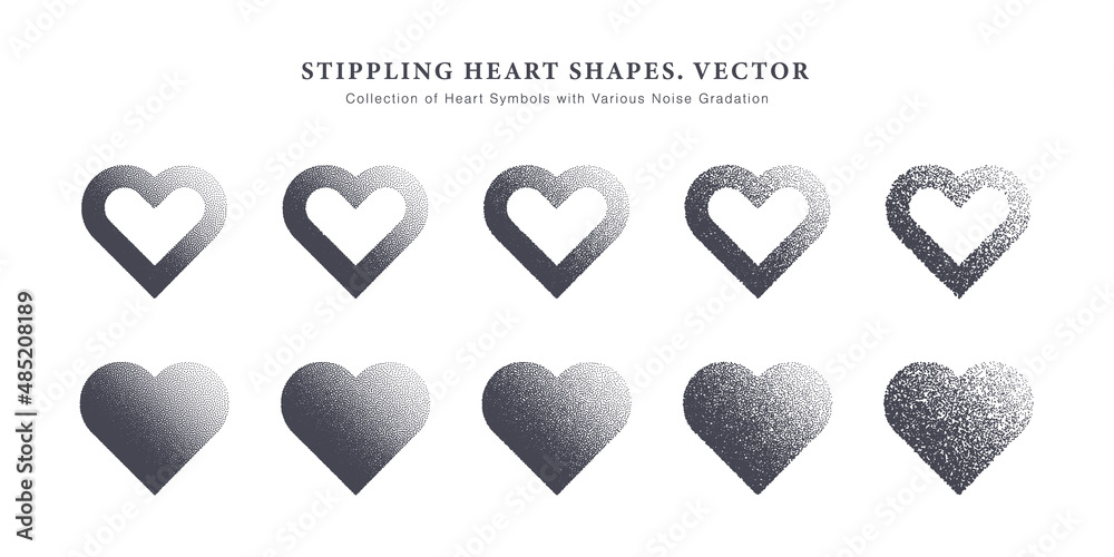 Vector Collection of Heart Symbols with Various Noise Gradation Isolated On White Background ...