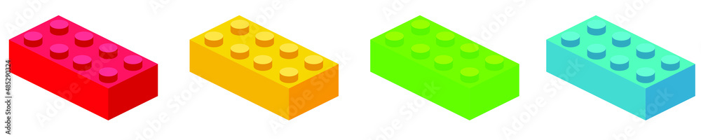 Building plastic toy bricks or child blocks construction flat cartoon ...
