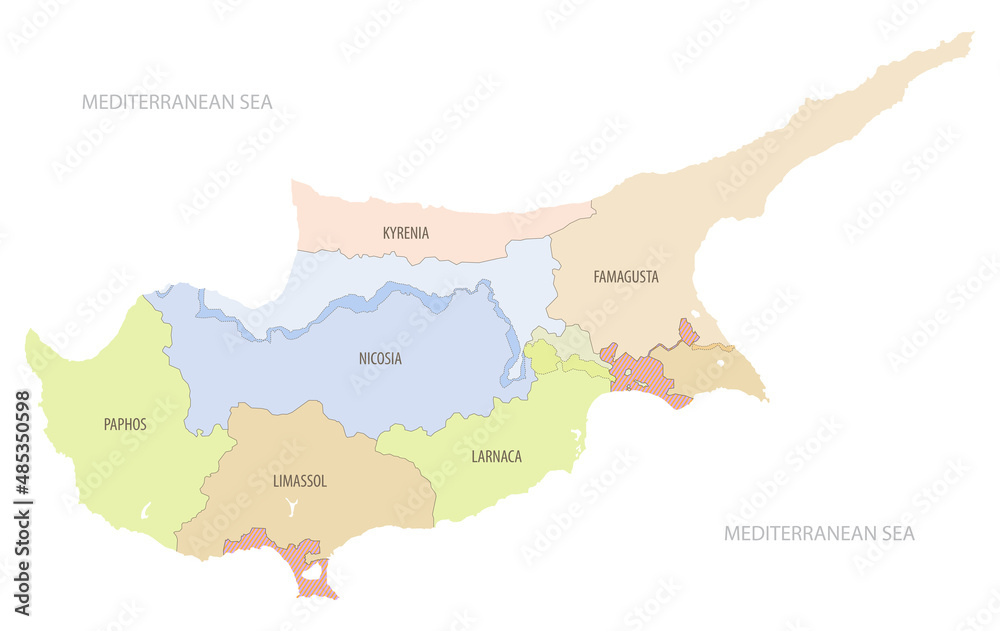Detailed map of Cyprus with administrative divisions and borders of ...