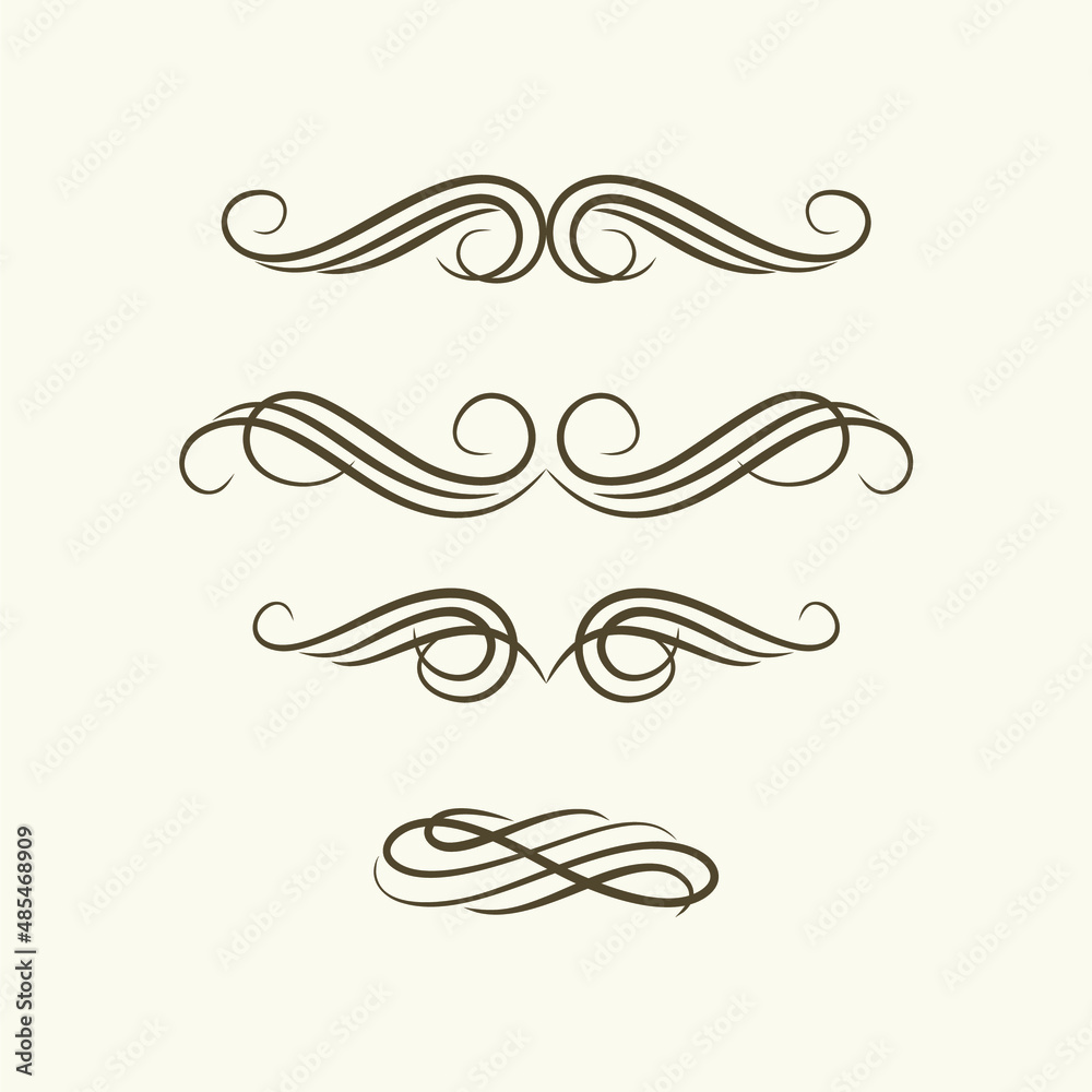 Calligraphic design elements. Elegant collection of hand drawn swirls ...