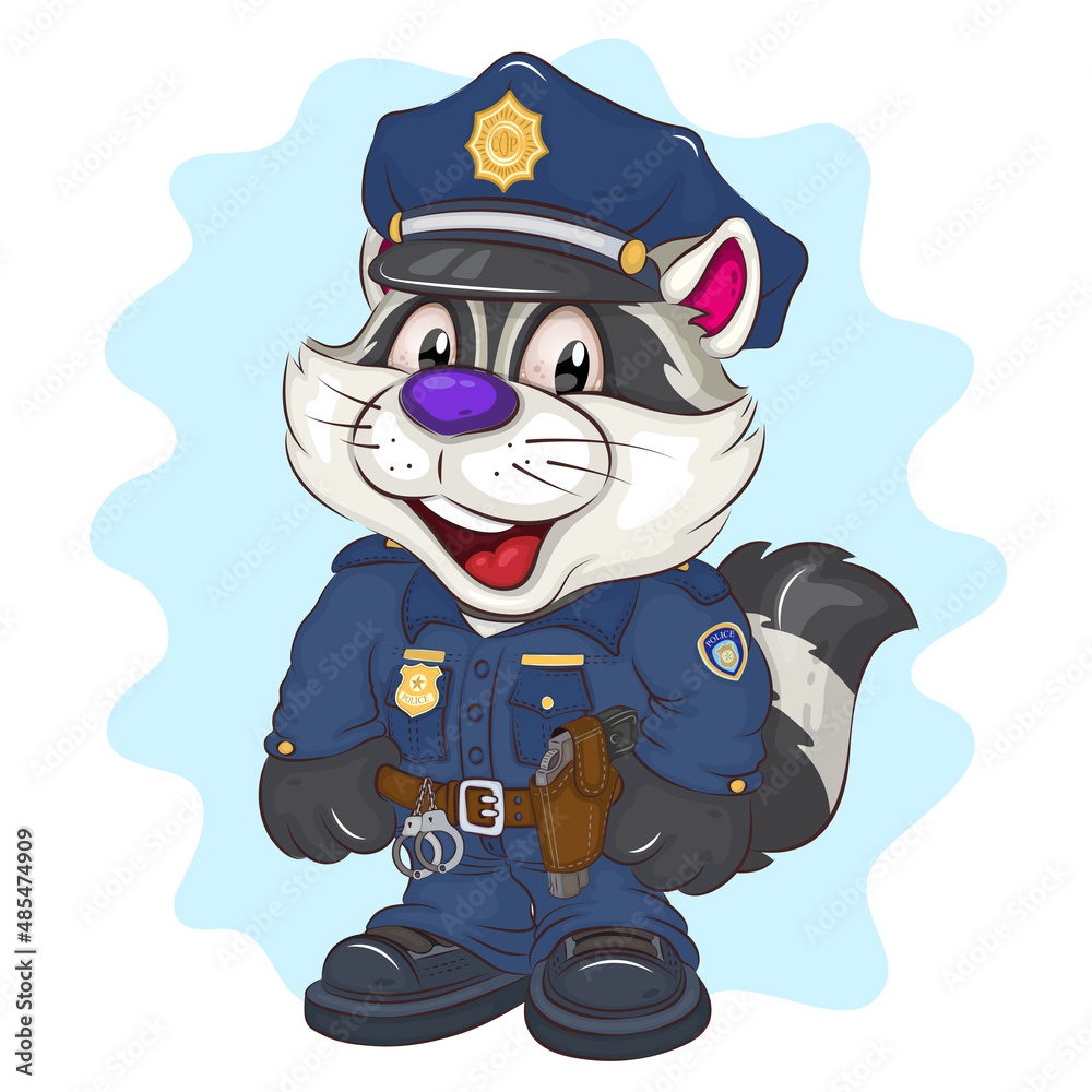 Cartoon Raccoon Cop. T-Shirt, PNG, SVG. Stock Illustration | Adobe Stock