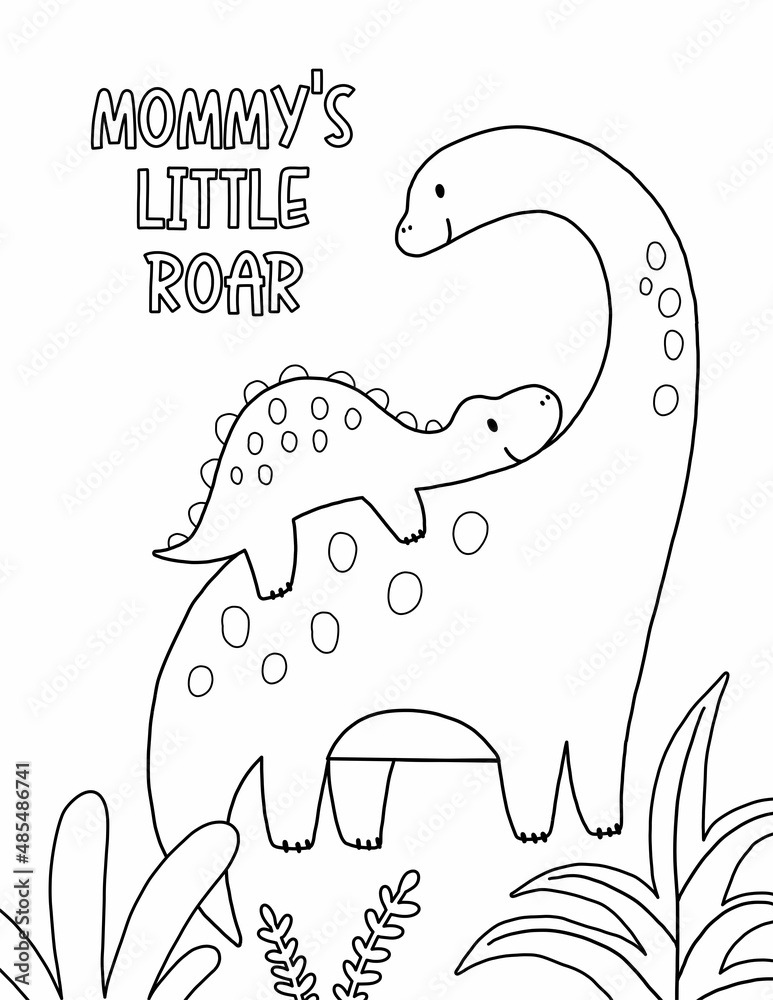 Cute cartoon coloring page with Dinosaur mom and baby. Mother's Day ...
