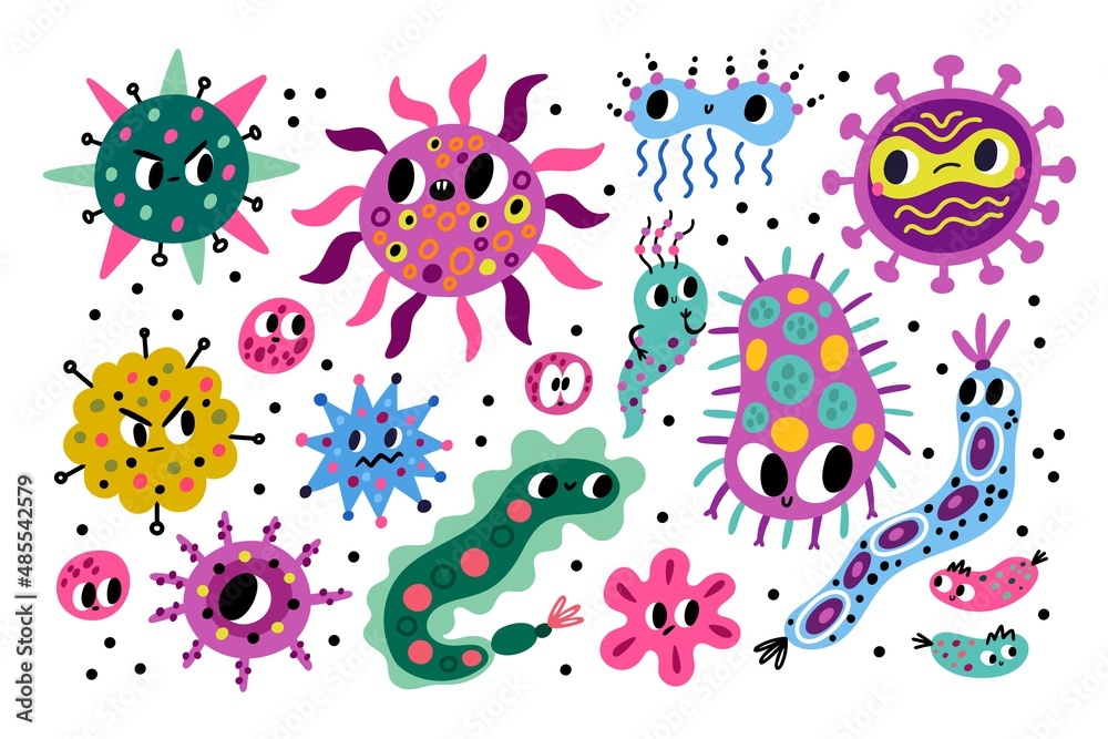 Image vectorielle Stock Germ characters. Cartoon bacteria and viruses ...