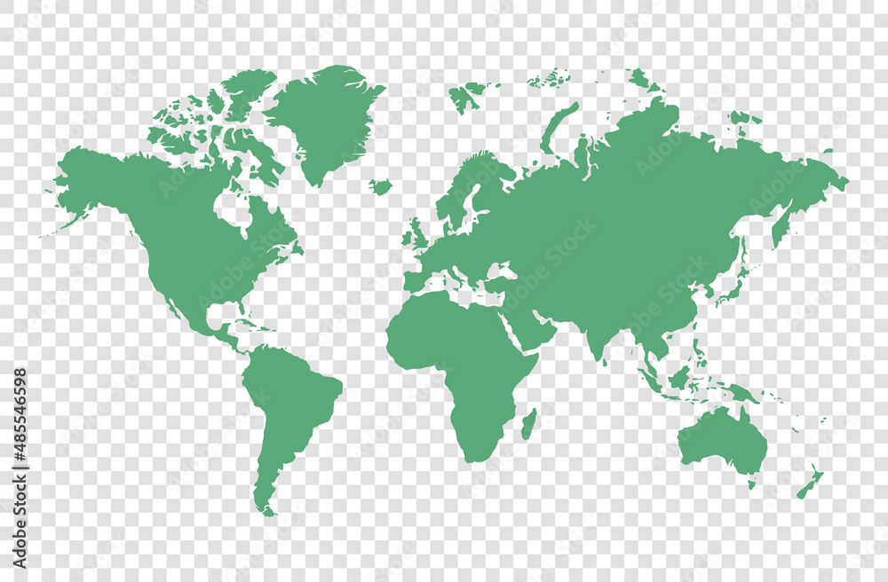 vector illustration of green colored world map on transparent ...