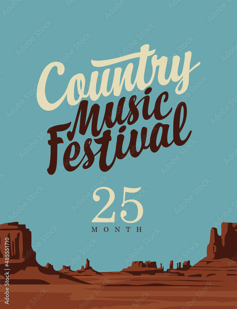 Vektor Country music festival poster with Western landscape and an ...