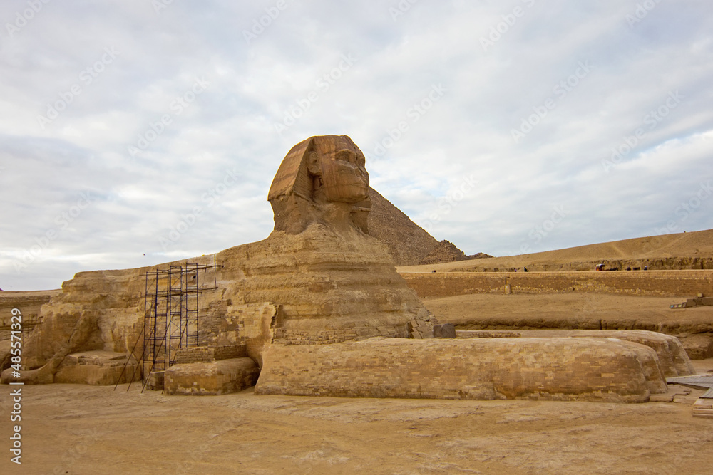 Sphinx, an ancient Egyptian limestone statue of a mythical creature ...