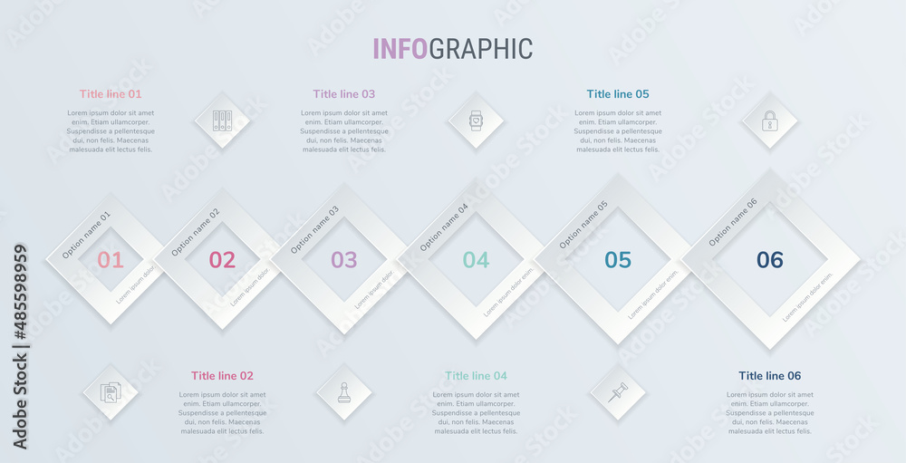 Vintage colors vector infographics timeline design template with square ...