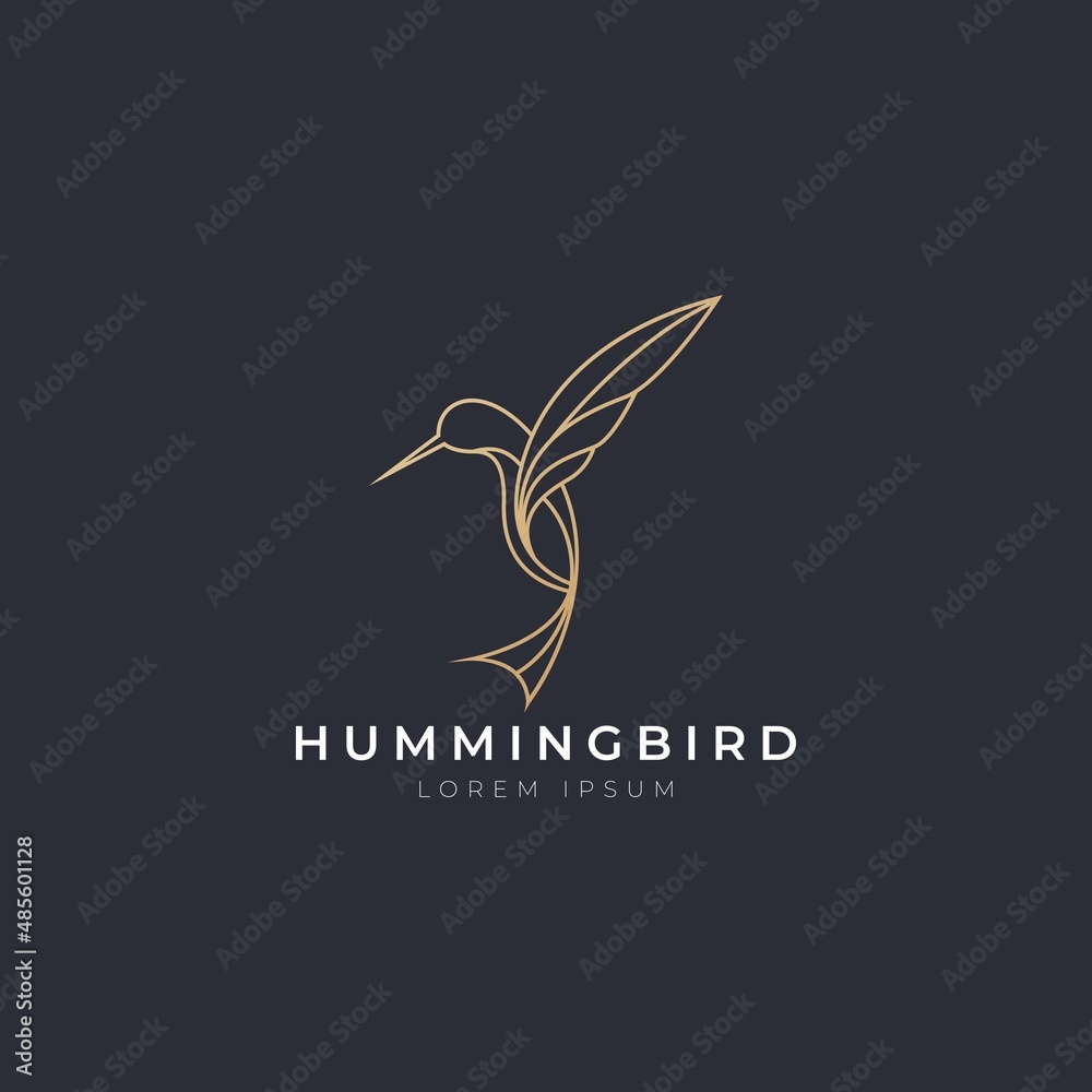 Hummingbird icon logo vector with modern luxury line gold color concept ...