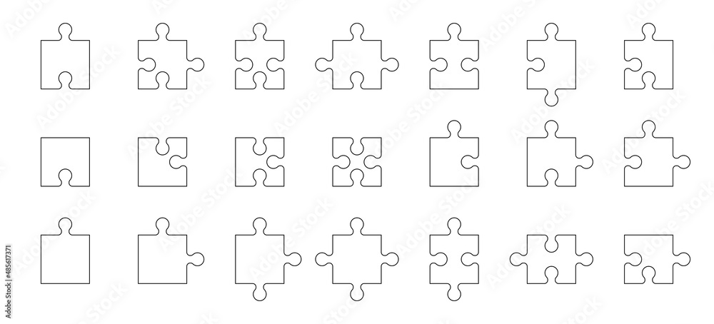 Jigsaw puzzle pieces set. Different shapes puzzle details with various ...