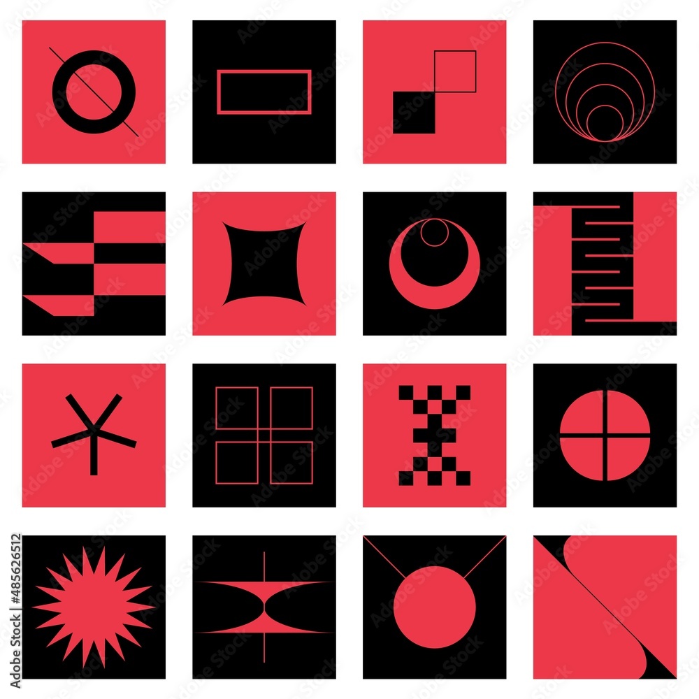 Geometric swiss forms. Modern bold figures and bauhaus blocks, simple ...