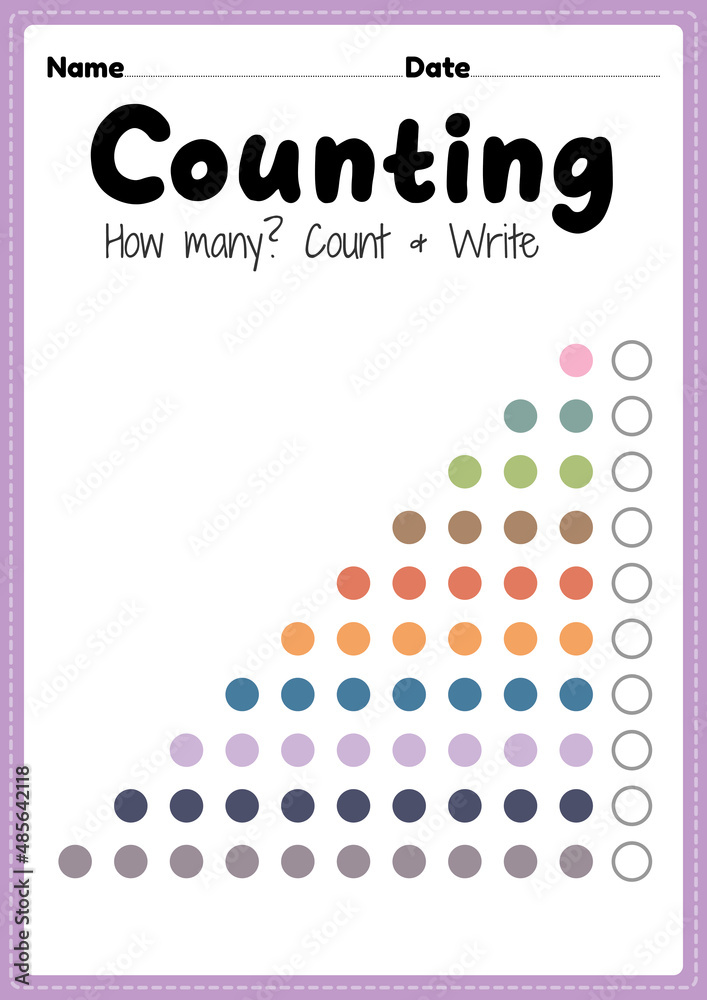 Counting worksheet, math printable sheet for preschool and kindergarten ...