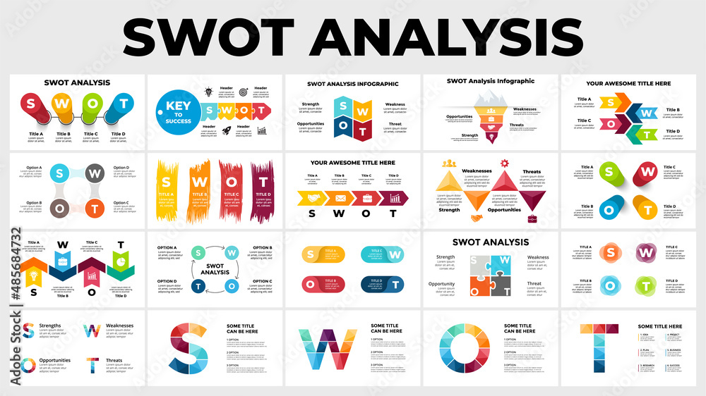 SWOT Analysis. Business Infographics. Presentation slide templates. 4 ...