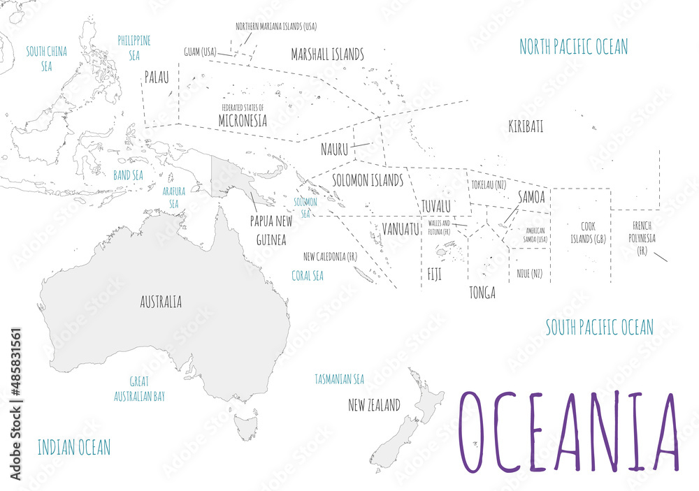 Political Oceania Map vector illustration isolated in white background ...