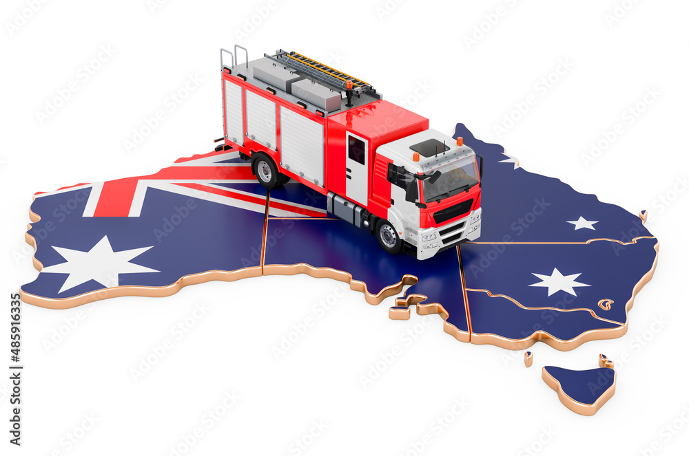 Fire department in Australia. Fire engine truck on the Australian map ...